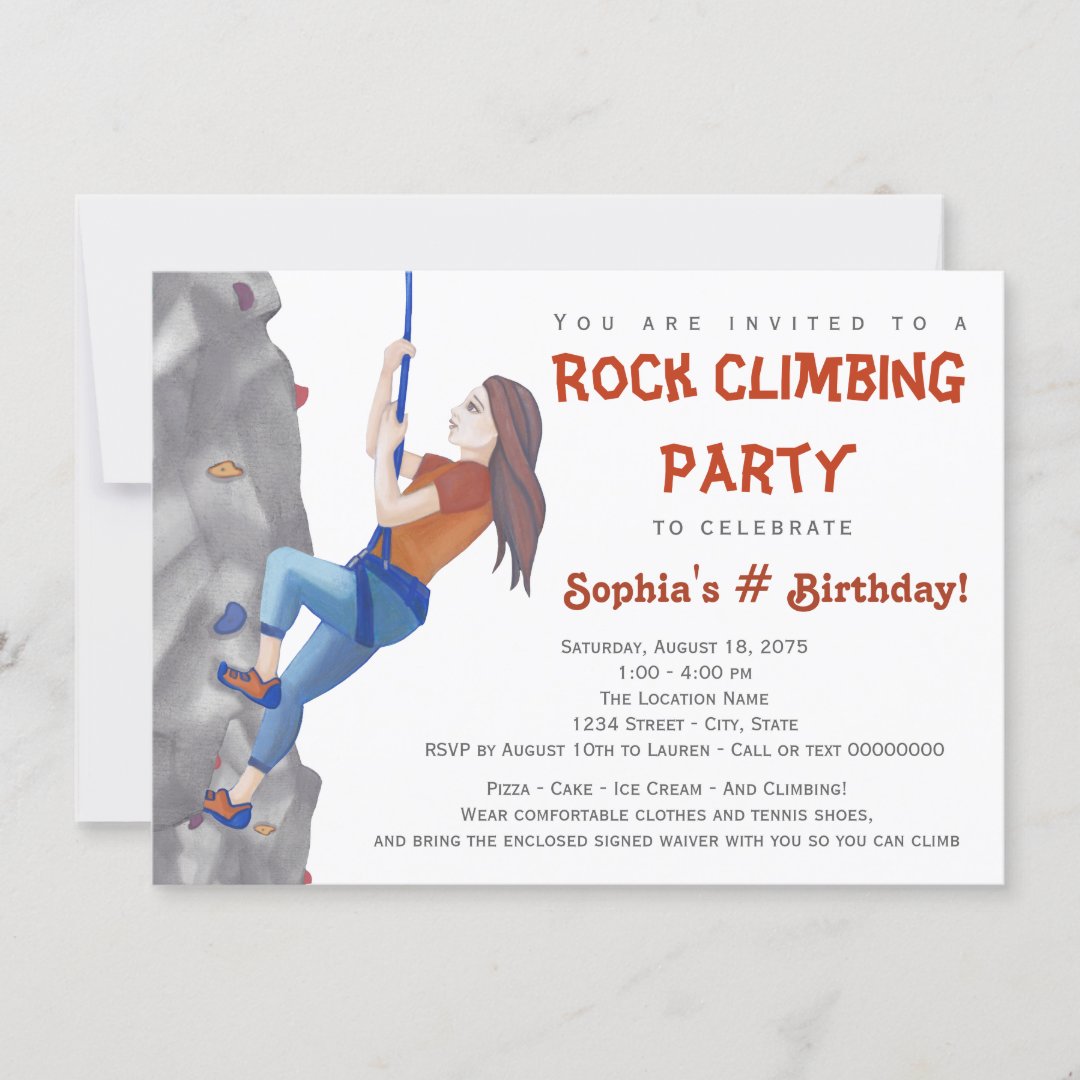 Teen Girls Rock Climbing Birthday Party Invitation | Zazzle