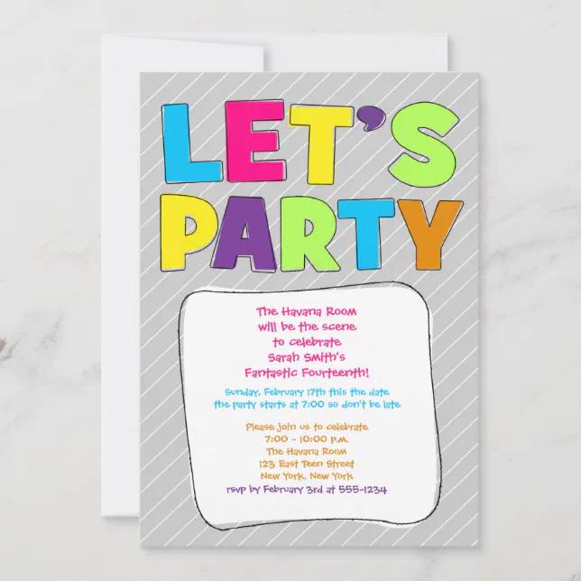 Teen Party Invitation - Let's Party! | Zazzle