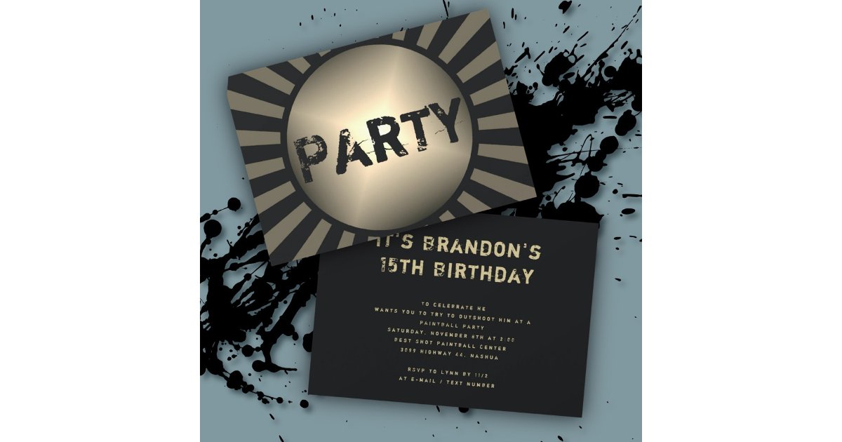 Teen Sons Birthday Party Grunge Black Invitations | Zazzle
