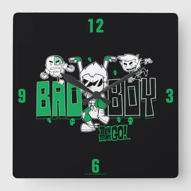 Teen Titans Go! | "Bad Boy" Robin, Cyborg, & BB Square Wall Clock | Zazzle