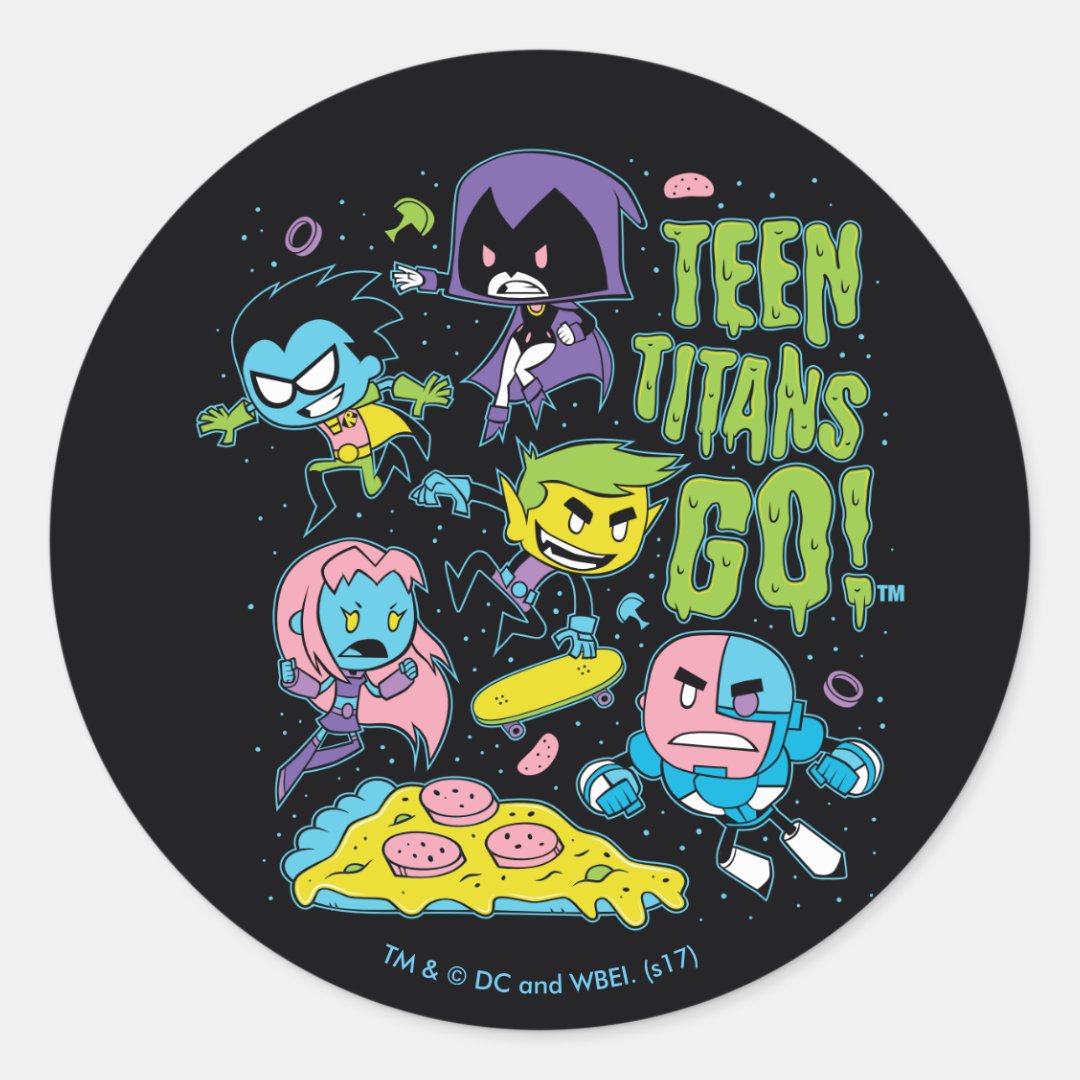 Teen Titans Go! | Gnarly 90's Pizza Graphic Classic Round Sticker | Zazzle