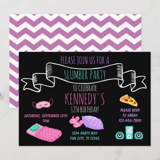 Teen Tween Girls Slumber Party Sleepover Birthday Invitation | Zazzle
