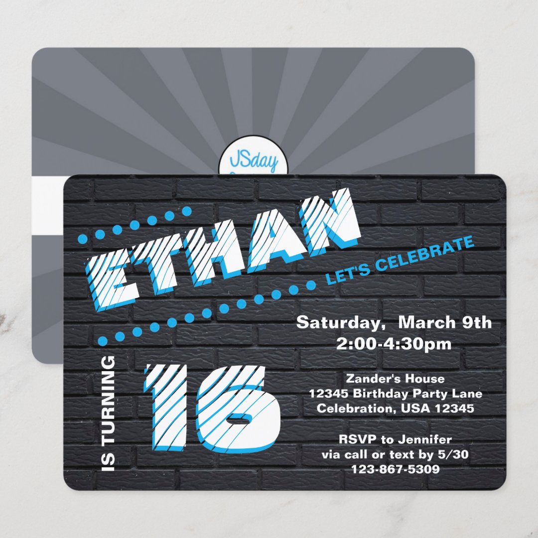 Teen/Tween Graffiti Brick Wall Birthday Boy Party Invitation | Zazzle