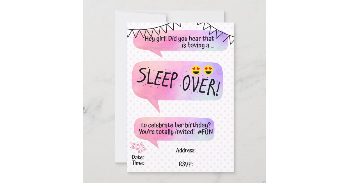 Teen Tween Sleeopver Birthday Party Invitation | Zazzle