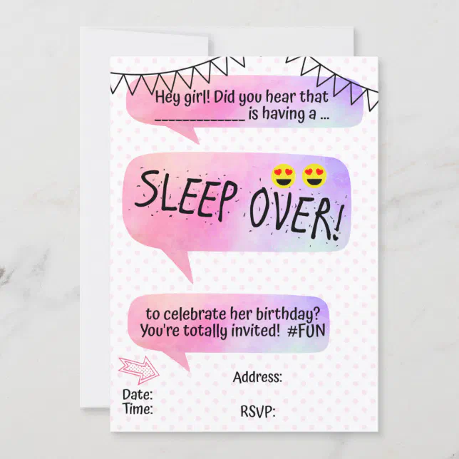 Teen Tween Sleeopver Birthday Party Invitation | Zazzle