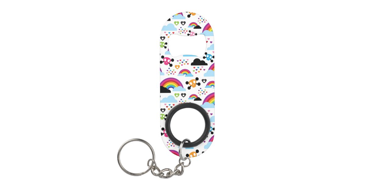 Teenage emo rainbow skull background keychain bottle opener | Zazzle