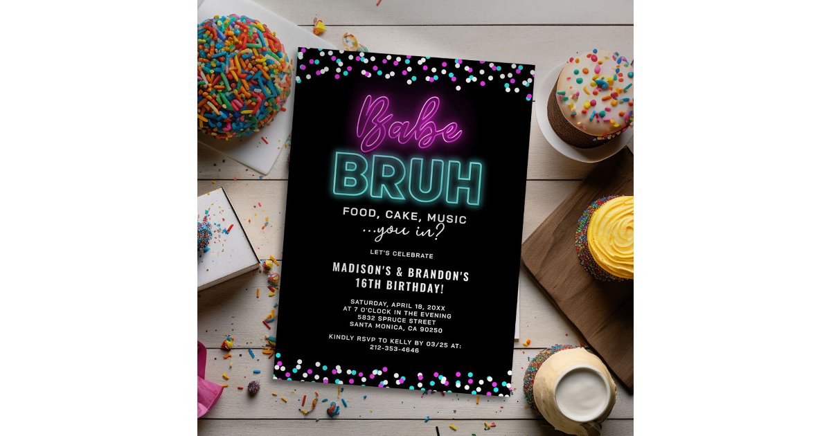 Teenager Neon Joint Birthday Party Invitation | Zazzle