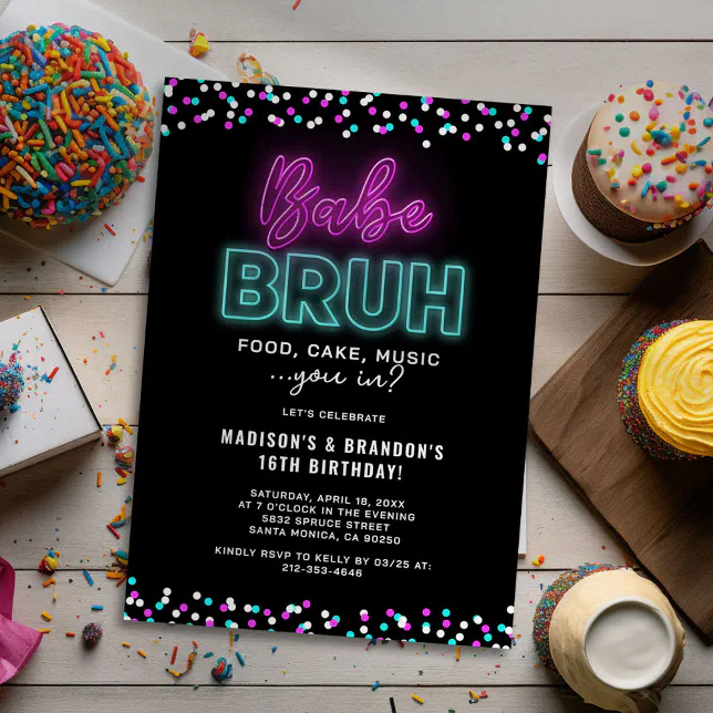 Teenager Neon Joint Birthday Party Invitation | Zazzle