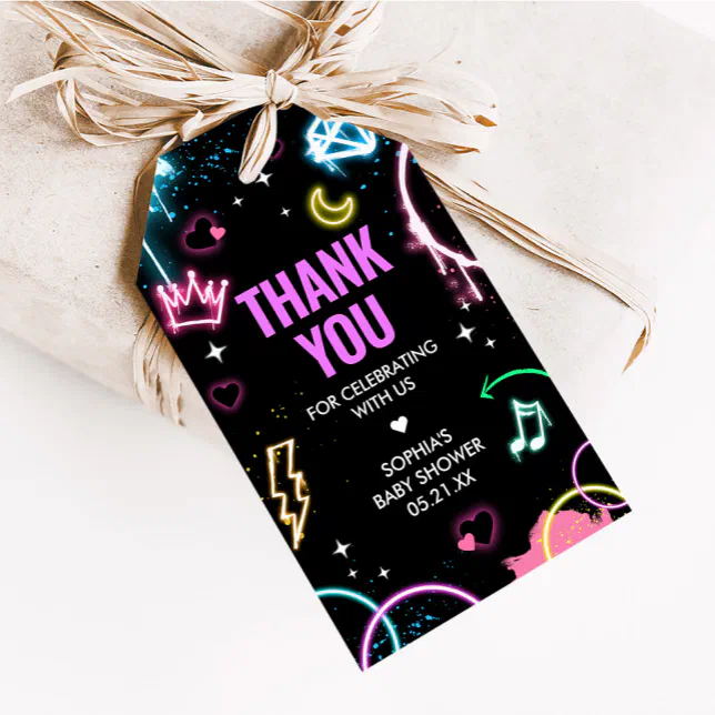 Teenager Neon Thirteenth Birthday Party Favor Tags | Zazzle