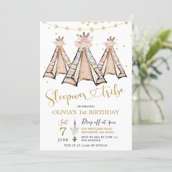 Teepee Pink Floral Girl Sleepover Party Invitation | Zazzle