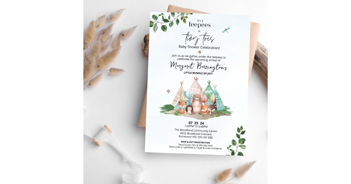Teepees and Tiny Toes Baby Shower Invitation | Zazzle
