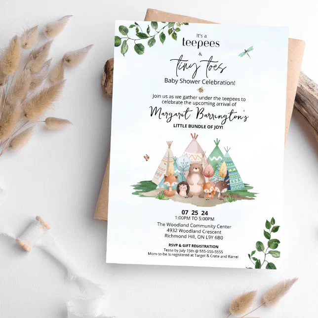 Teepees and Tiny Toes Baby Shower Invitation | Zazzle
