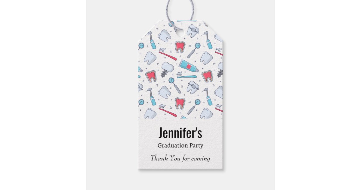 Teeth and Tools Dental Pattern Party Thank You Gift Tags | Zazzle