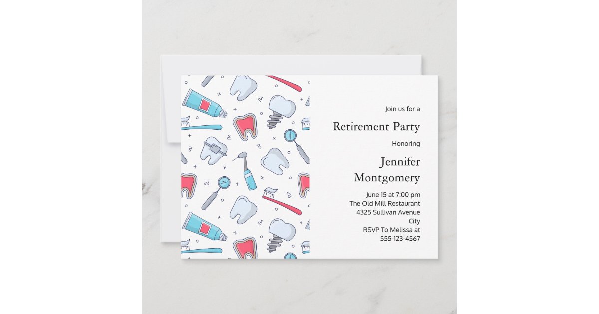 Teeth and Tools Dental Pattern Retirement Invitation | Zazzle