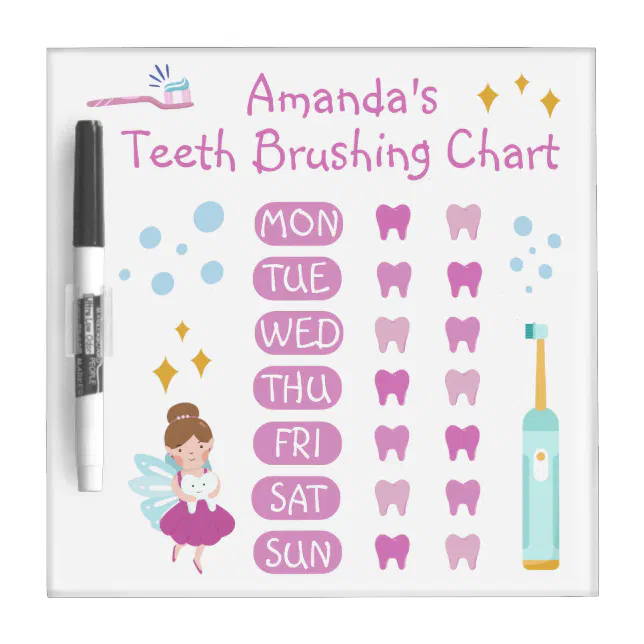 Teeth Brushing Chart Schedule Kids Custom Name Dry Erase Board | Zazzle
