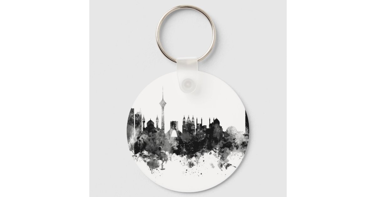 Tehran Iran Skyline Black White Keychain | Zazzle
