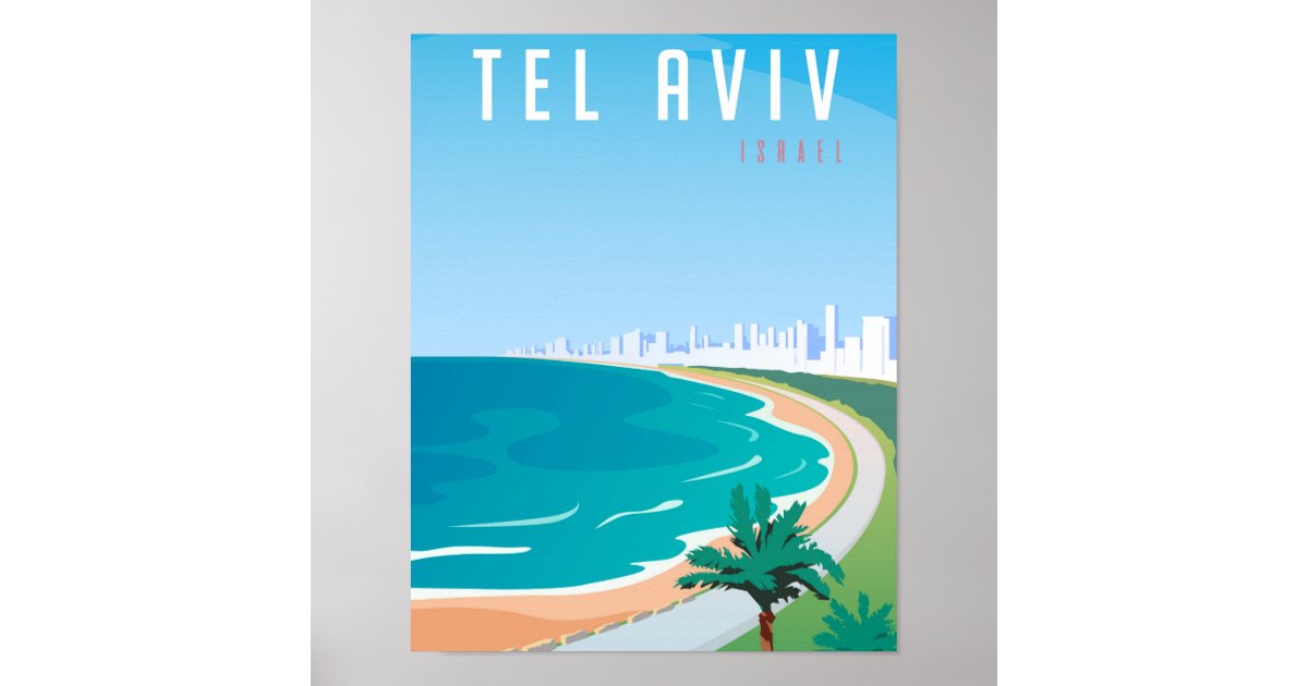 Tel Aviv Israel Poster Blue Cityscape Palm | Zazzle