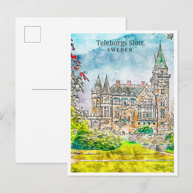 Teleborgs Slott Sweden vintage travel watercolor Postcard | Zazzle