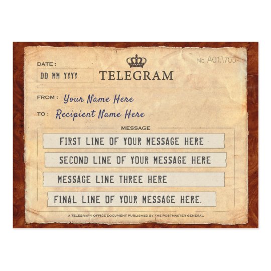TELEGRAM POST CARD WITH YOUR MESSAGE | Zazzle.com