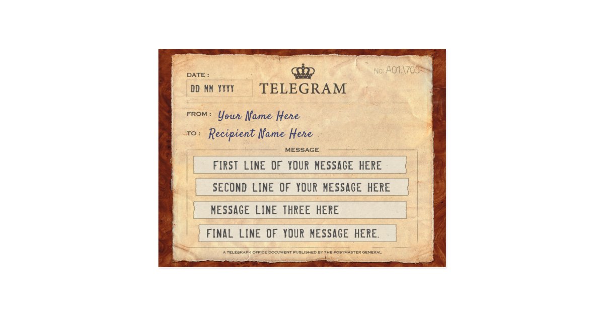 TELEGRAM POST CARD WITH YOUR MESSAGE | Zazzle.com