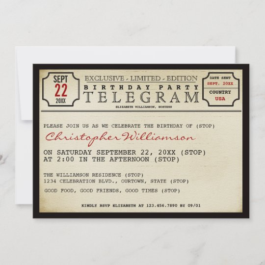 Telegram Style Birthday Party Invitation | Zazzle.com