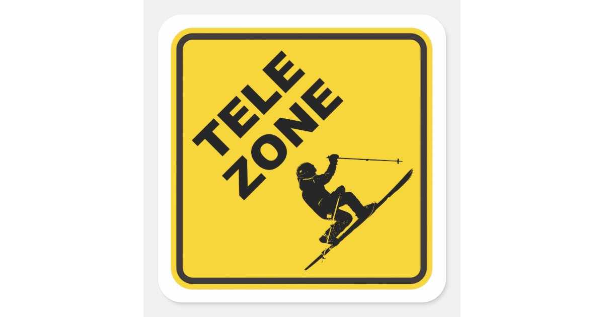 Telemark Ski Zone Sign Square Sticker | Zazzle