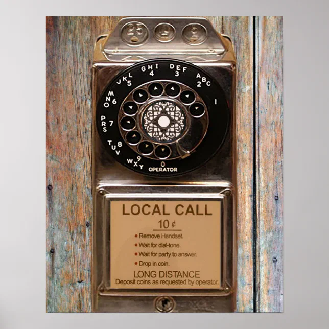 Telephone antique rotary pay phone rugged poster | Zazzle