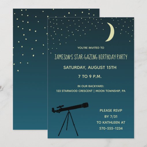 Telescope, Astronomy Themed Birthday Party Invitation | Zazzle
