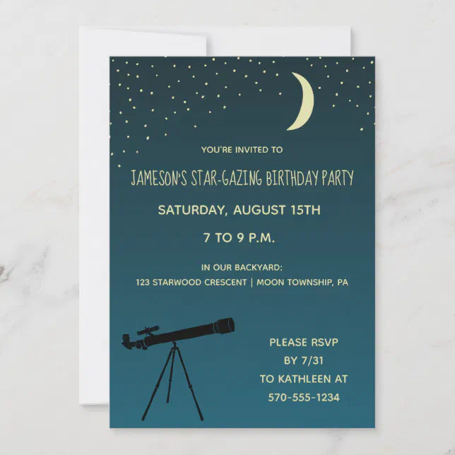 Telescope, Astronomy Themed Birthday Party Invitation | Zazzle