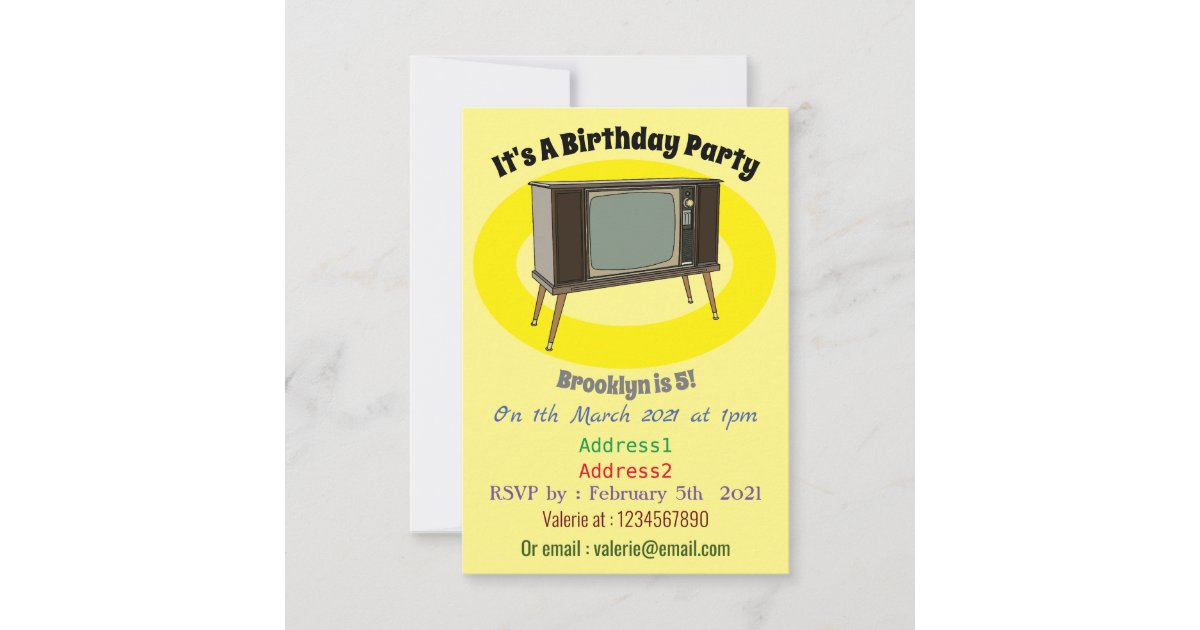 Television cartoon illustration invitation | Zazzle