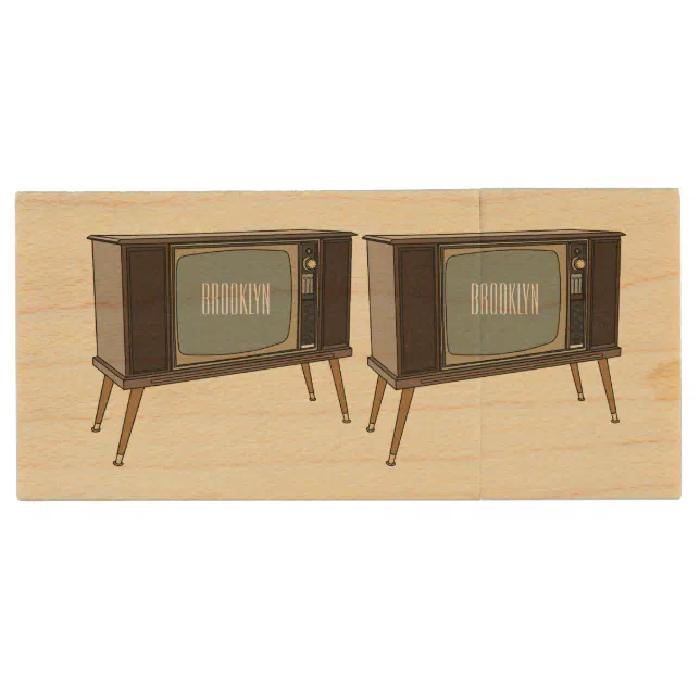 Television cartoon illustration wood flash drive | Zazzle