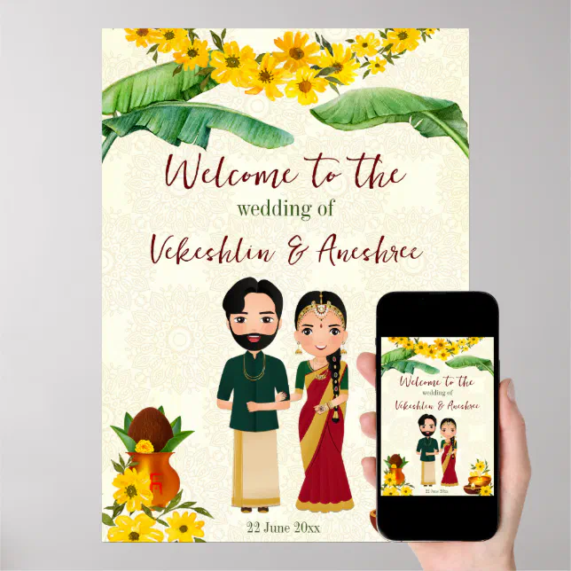 Telugu Tamil South Indian wedding welcome Poster | Zazzle