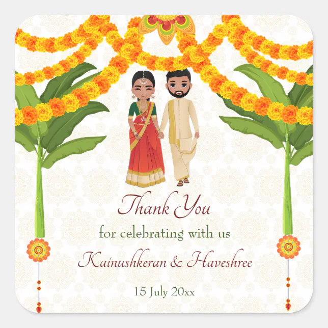 Telugu Tamil wedding marigolds banana tree Square Sticker | Zazzle