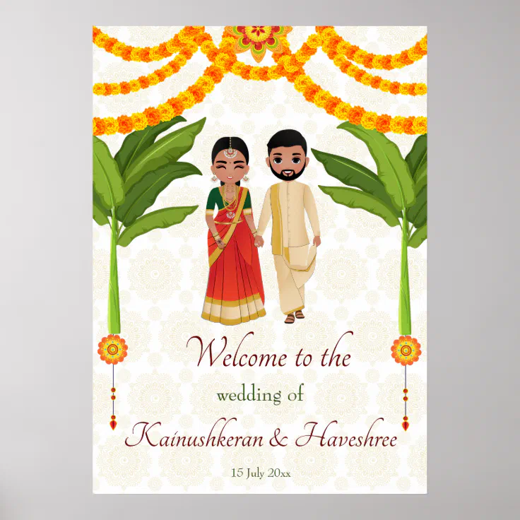 Telugu Tamil wedding marigolds banana tree welcome Poster | Zazzle