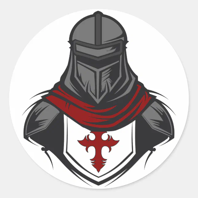 Templar Knight Head Portrait Wearing Armor Classic Round Sticker | Zazzle