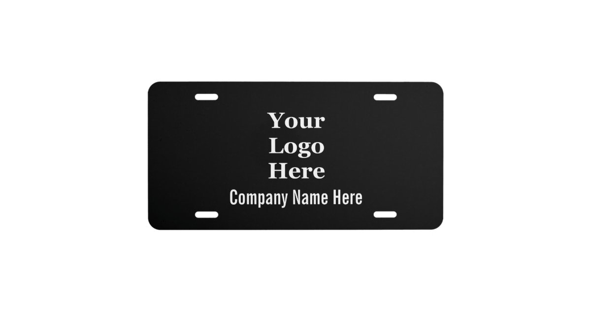 Template: Company Name and Your Logo Here Black License Plate | Zazzle