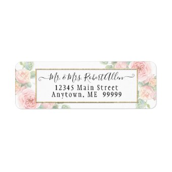 TEMPLATE Elegant Gold Script Pink Rose n Greenery Label | Zazzle