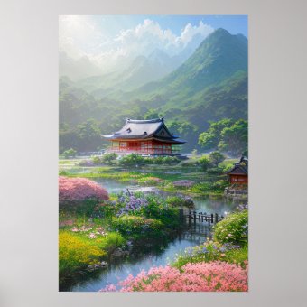 Temple and Beautiful Nature Poster | Zazzle
