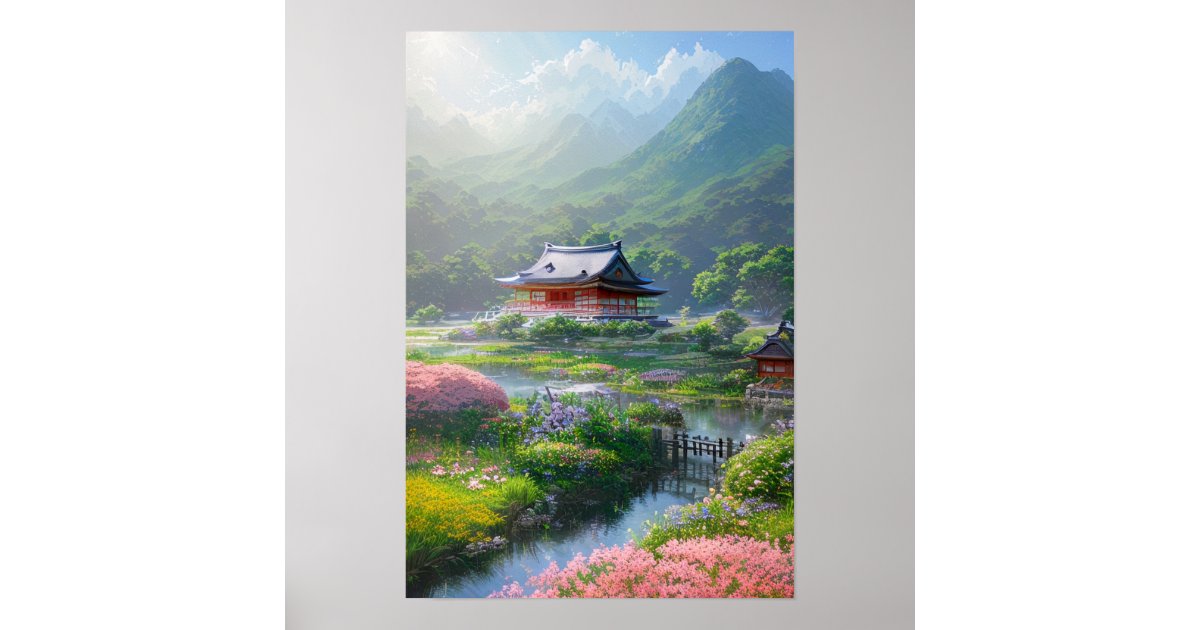 Temple and Beautiful Nature Poster | Zazzle