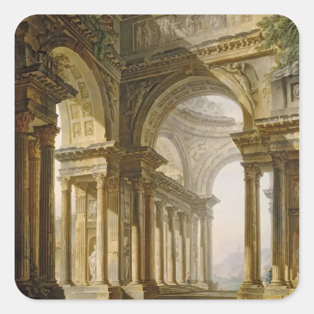 Temple in Ruins Square Sticker | Zazzle