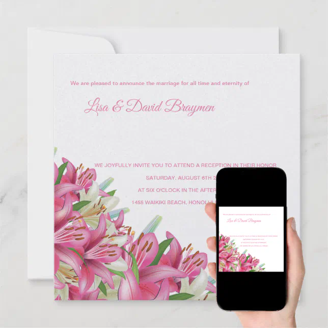 Temple Wedding Invitation Reception Card-Lilies | Zazzle
