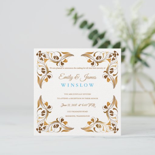 Temple Wedding Reception Card Fancy Leaf Borders | Zazzle