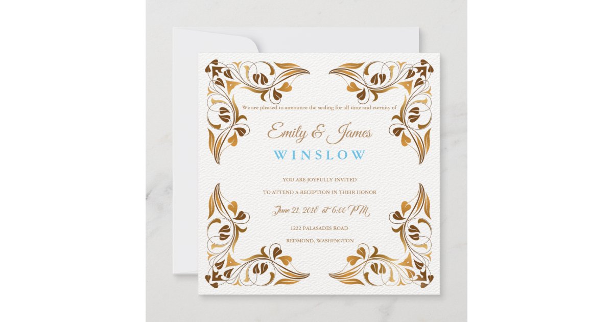 Temple Wedding Reception Card Fancy Leaf Borders | Zazzle
