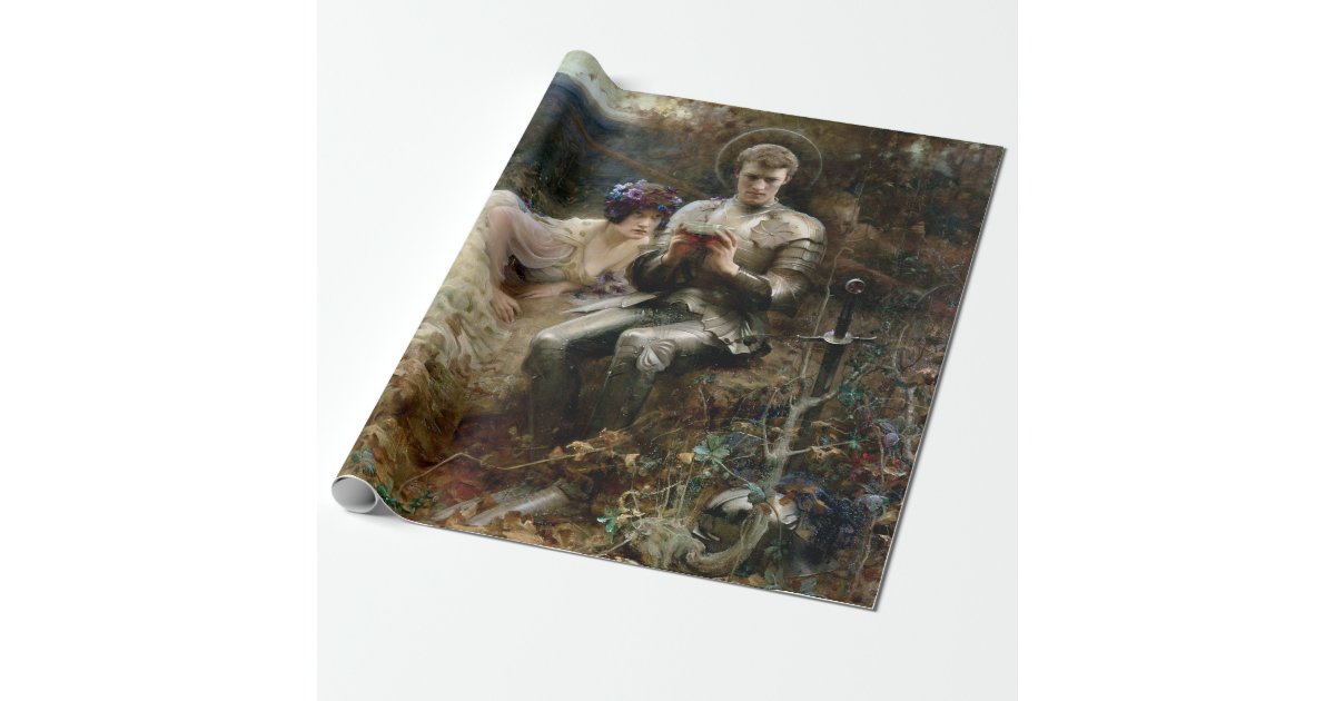 Temptation of Sir Percival (Medieval Knight) Wrapping Paper | Zazzle