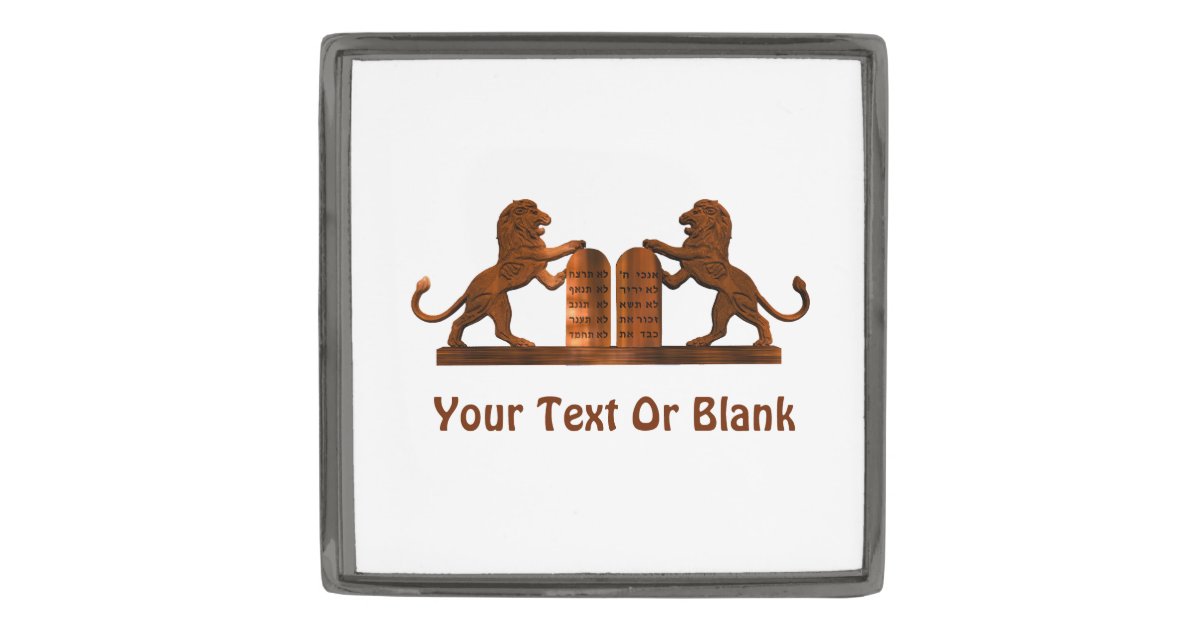 Ten Commandments and Lions Gunmetal Finish Lapel Pin | Zazzle