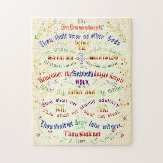 Ten Commandments Calligraphy 1889 Jigsaw Puzzle | Zazzle.com