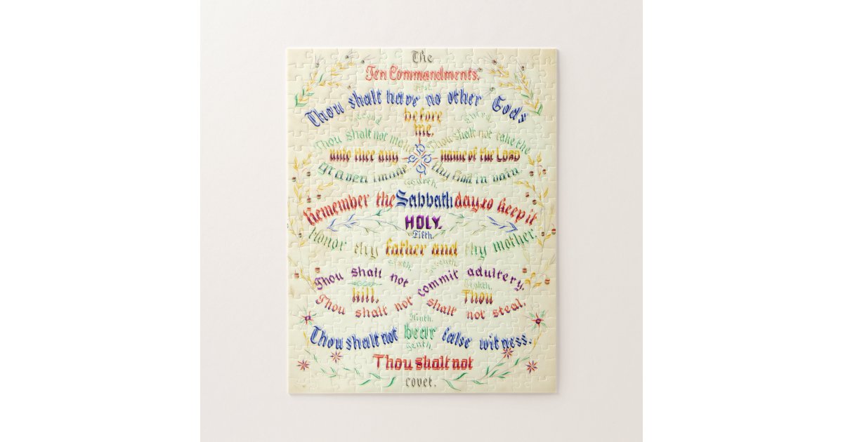 Ten Commandments Calligraphy 1889 Jigsaw Puzzle | Zazzle