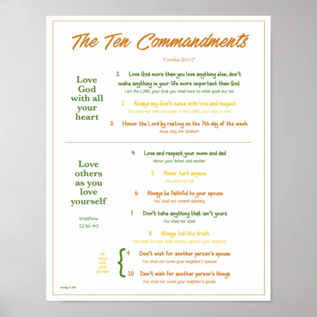 Ten Commandments for Kids--Earth Tones w/border Poster | Zazzle