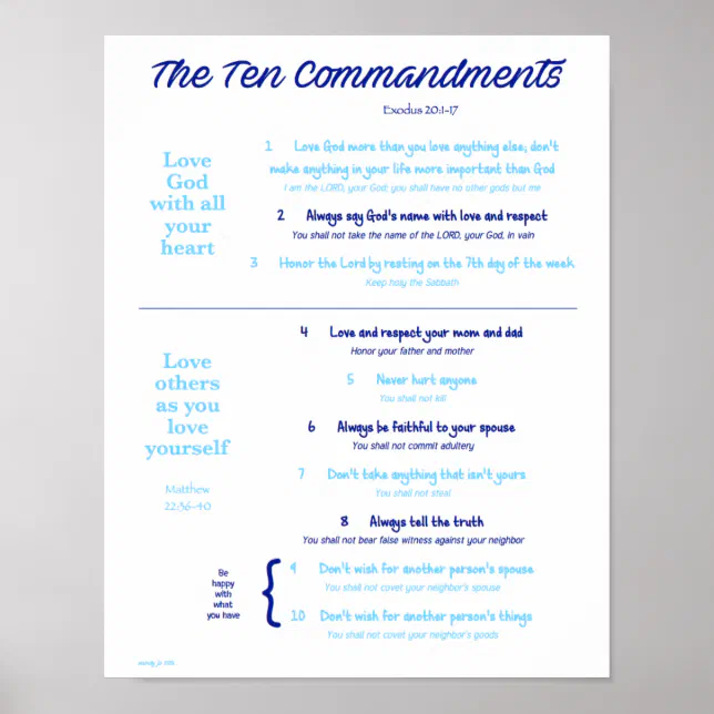 Ten Commandments for Kids--Navy/Light Blue Poster | Zazzle