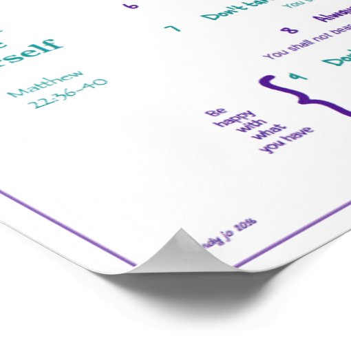 Ten Commandments for Kids--Purple/Teal 2 w/border Poster | Zazzle